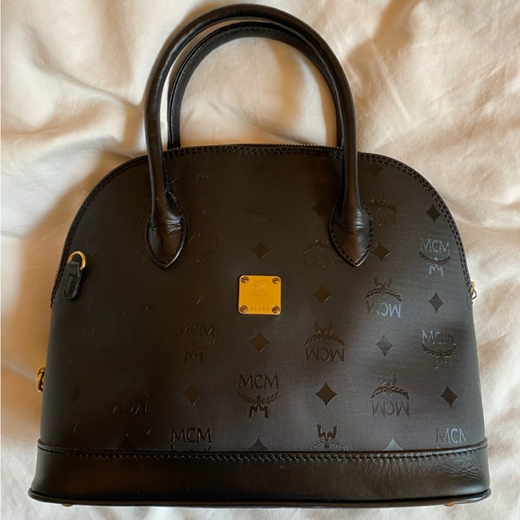 MCM | Bags | Mcm Black Monogram Visetos Dome Hand Bag | Poshmark